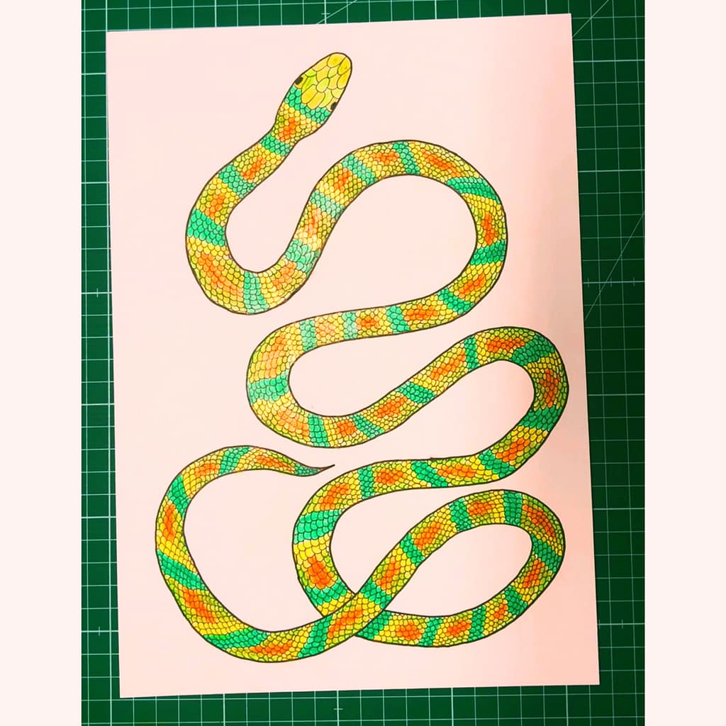 Mindful snake drawing exercise • The Creative Cooldown